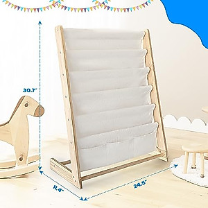 EXPERLAM Kids Book Shelf, 5-Tier Wood Kids Book Rack Storage Bookshelf, Kids Sling Bookshelf for Kids Room Toddler Baby Bedroom Living Room, Beige…