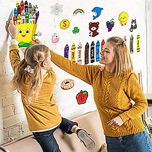31 Pieces Colorful Crayons Cutouts Bulletin Board Set Color Poster Pencils Fruit Animal Cutout Stickers Bulletin Board Accent for Educational Preschool Learning Classroom Decor