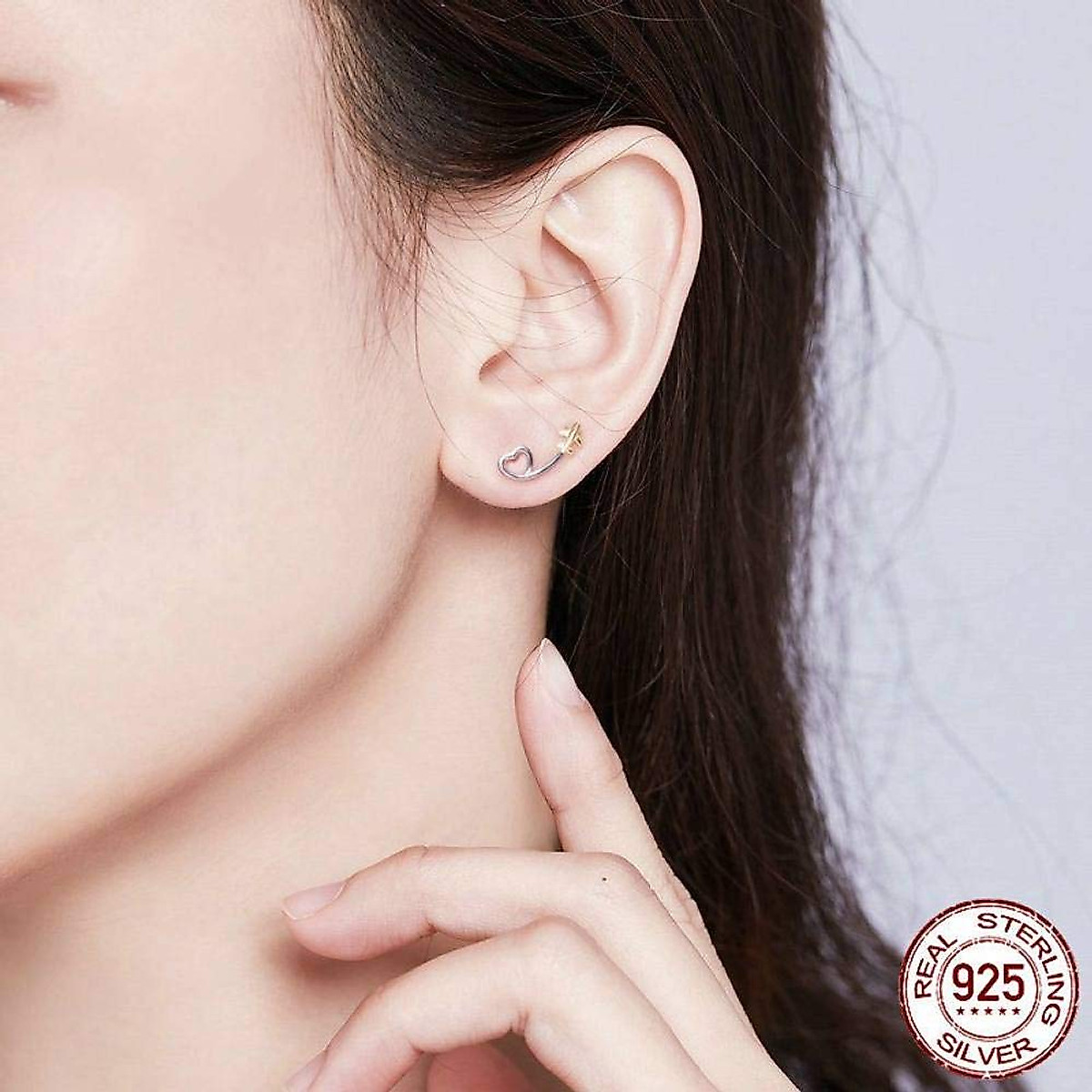 925 Sterling Silver Earrings for Women Heart-Shaped Airplane Small Earrings Stud Trendy Unique Aesthetic Dainty Minimalist Hippie Kpop Earrings Bulk