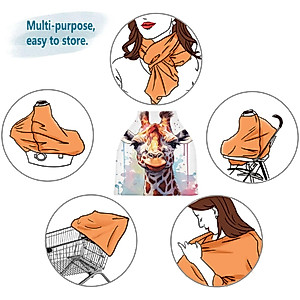 WELLDAY Baby Car Seat Covers Mommy Baby Giraffe Stretchy Breastfeeding Scarf Breathable Infant Carseat Canopy Nursing Covers Multi Use for Stroller High Chair Shopping Cart Boys and Girls