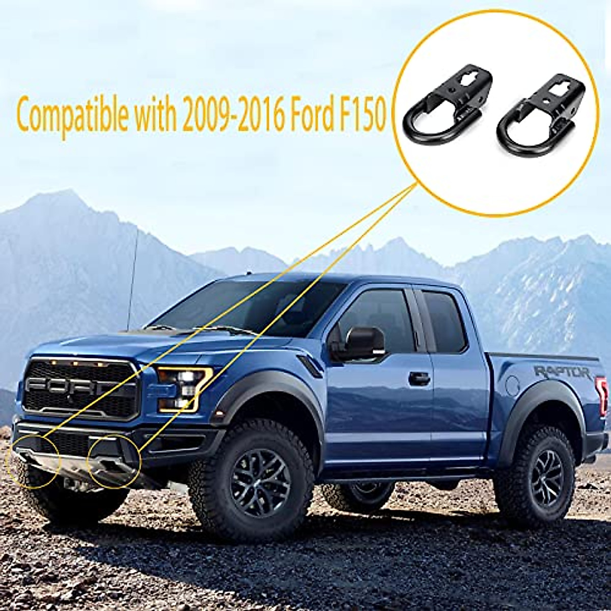 WEILEITE Front Bumper Tow Hook Shackles Compatible with Ford F150 2009-2016 Replace FL3Z-17N808-A(2Pcs,Black)
