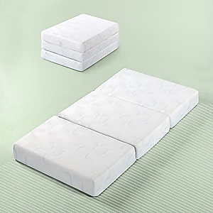 ZINUS 5 Inch Memory Foam Floor Mattress Portable Tri-Fold Design with Cooling Gel, Single, White