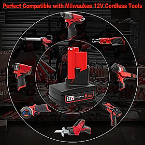 Rocivic Replace for Milwaukee M12 Battery 6.0Ah 2 Packs, Compatible with Milwaukee 12V 48-11-2410 48-11-2420 48-11-2411 48-11-2401 12 Volt Lithium Ion Battery