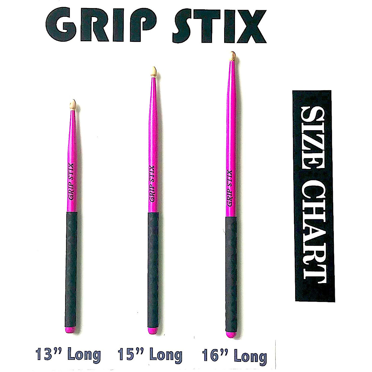GRIP STIX 15" Long PURPLE with Black NON-SLIP Grip Drumsticks -Ideal for All Drumming, Fitness, Aerobic & Workout Exercises