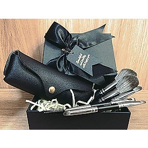 CXIQ Travel Makeup Brushes Set with Case(5 Pcs),Portable Mini Double Ended Cosmetic Brushes Kit For Foundation, Eyeshadow, Blush, Eyebrow, Blend, Full Face Makeup Professional Brush Set,Mini Brush Pack(Black Gift Box)