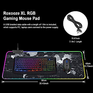 Roxooze Gaming Mouse Pad,Extra Large RGB Mouse Pad with Non-slip Rubber Base，Extended XL Led Desk Mat Ultra Smooth Surface Waterproof for Computer Laptop Home PC Gamer 35.43 x 15.75inch(World Map)