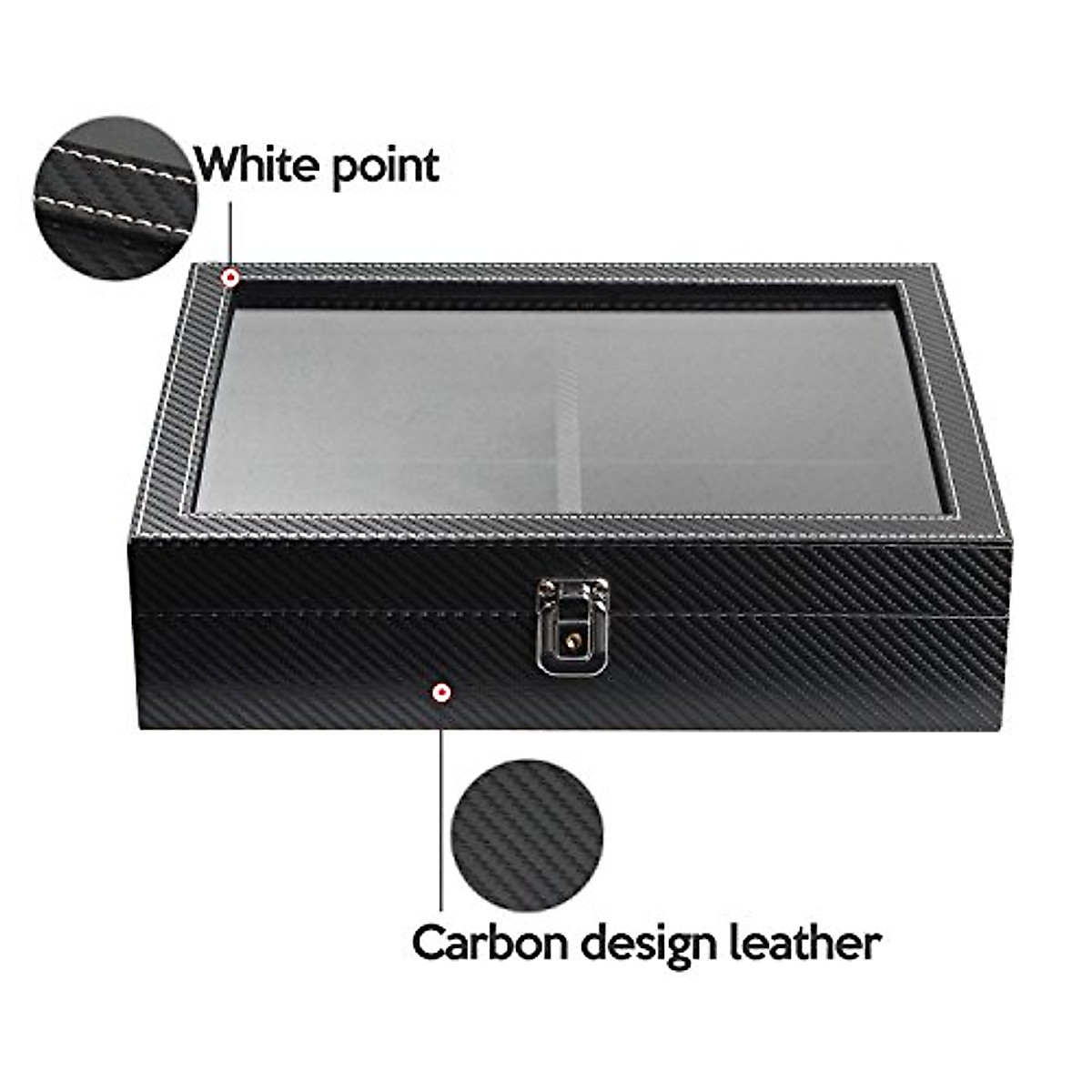 JackCubeDesign 8 Compartments Leather Eyeglass Display Organizer, Sunglass Storage Case Box Tray with Acrylic Cover (Carbon Design Black) - MK379A