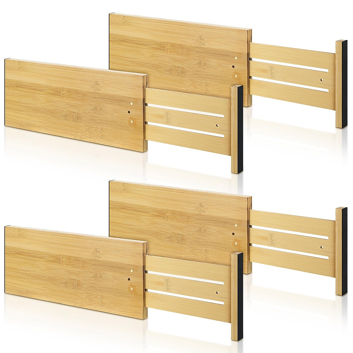 DoubleFill 4 Pcs Deep Bamboo Drawer Dividers, Deep Kitchen Dresser Drawer Organizer with Spring Loaded Adjustable Expandable from 13.5-22 Inch Drawer Separators for Clothes (Wood Color,6 Inch)