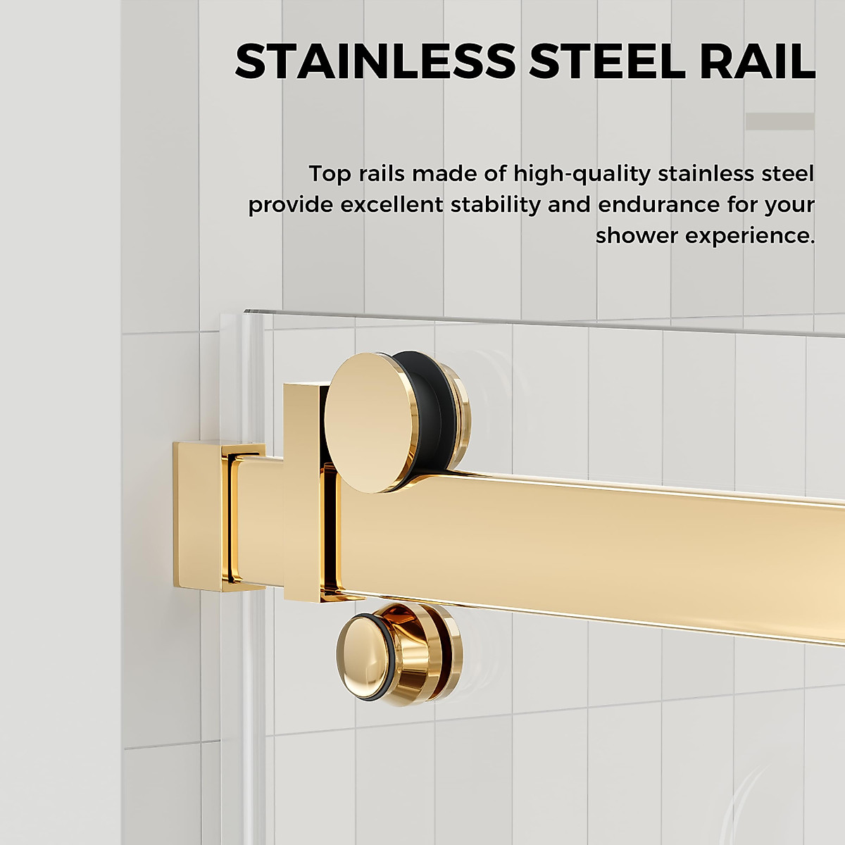 DELAVIN 56-60.in W x 72.in H Frameless Shower Door, Water Repellent Gold Shower Door with 5/16" (8mm) Clear Tempered Glass, Easy Sliding Showe Door with Explosion-Proof Film, Stainless Steel