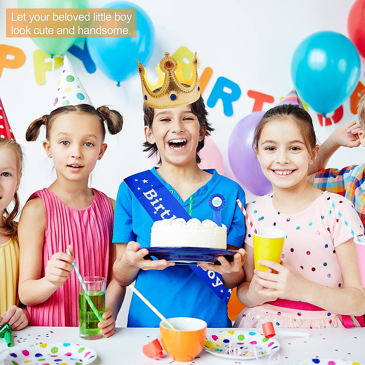 LLMSIX Birthday Party Set - King Crown, Sash, Decorations, Photo Props for Boys Kids Theme