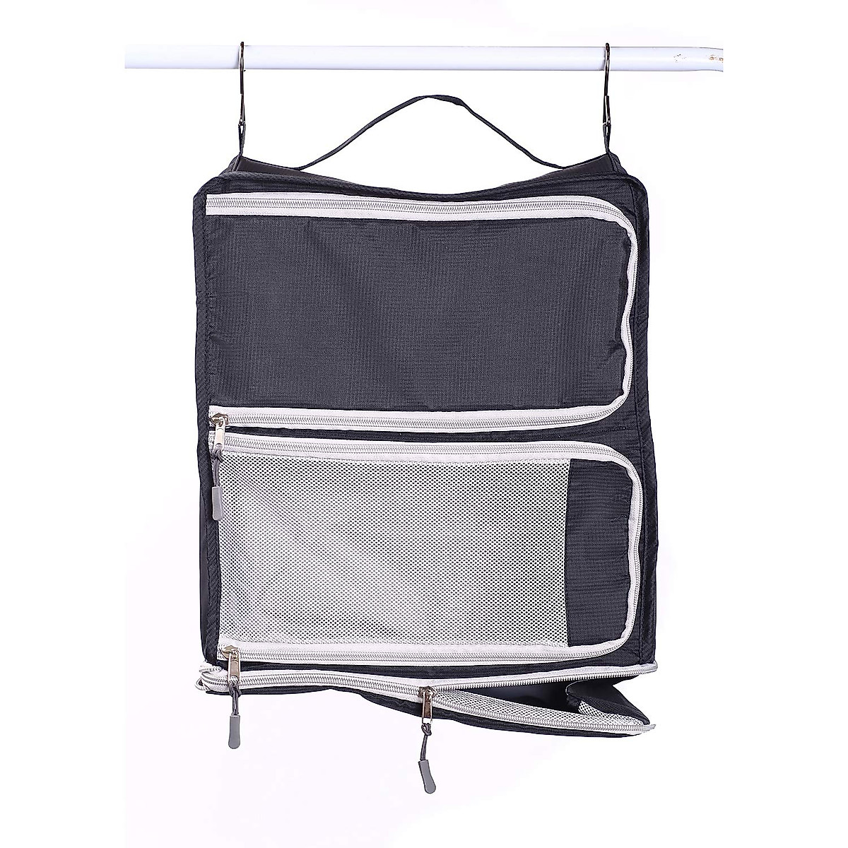 CHISROSLIN Hanging Garment Organizers Portable Luggage Suitcase Closet Shelving Organizer w/hooks Hanging Packing Cubes for Travel, Black