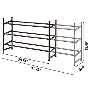 Tajsoon Expandable Shoe Rack Organizer, 3 Tier Adjustable Shoe Shelf, Metal Iron Shoe Storage Organizer for Closet Bedroom Entryway, Bronze