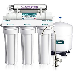 APEC Water Systems Essence ROES-UV75-SS Top Tier UV Violet Sterilizer 75 GPD 6-Stage Ultra Safe Reverse Osmosis Drinking Water Filter System, Stainless Steel UV Housing