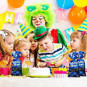 100pcs Video Game Party Bags Plastic Video Game Loot Bags Gaming Goody Candy Treat Bags with 100 Silver Twist Ties Game on Favor Bags Video Games Theme Party Decoration for Game Birthday Party(Blue)