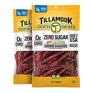 Tillamook Country Smoker Zero Sugar Spicy Jalapeño Keto Friendly Smoked Sausages, 10 Ounce (Pack of 2)