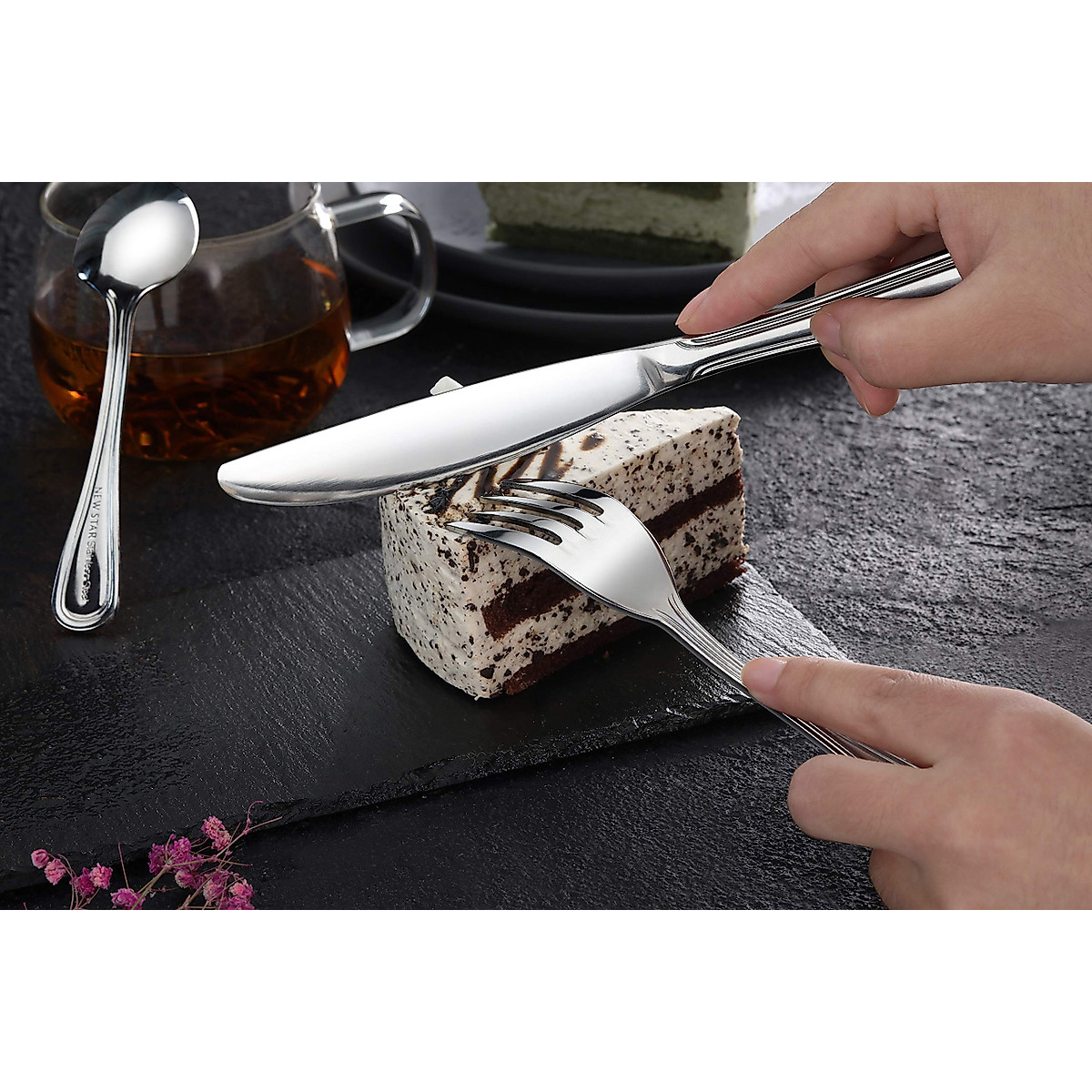 New Star Foodservice 58123 Slimline Pattern, 18/0 Stainless Steel, Dinner/Dessert Spoon, 7.25-Inch, Set of 12