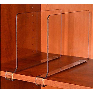 Jucoan 4 Pack Clear Acrylic Shelf Dividers for Closet Organizer, Vertical Wood Shelves Dividers, Closet Shelf Separators Purse Organizer for Wood Closets, Kitchen Cabinets, Bookshelf, Home and Office