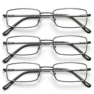 OKH 3 Pack Stainless Reading Glasses 2.50, Metal Frame Blue Light Blocking UV Protection Readers for Men