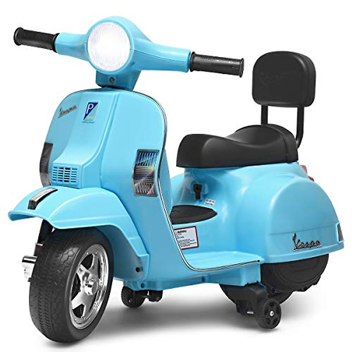 Costzon Kids Vespa Scooter, 6V Battery Powered Ride on Motorcycle w/Training Wheels, Music & Horn, LED Lights, Forward/Reverse, Rechargeable Electric Vehicle Gift for Toddler Boys Girls (Light Blue)