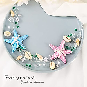 Yean Starfish Wedding Headband Bridal Accessories Purple Seashell Costume Hair Vine Headpiece for Women and Girls