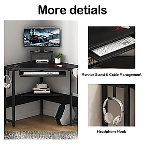 sogesfurniture Corner Desk Small Desk Corner Table for Small Space, Corner Computer Desk Writing Smooth Keyboard Tray & Shelves,Compact Home Office Triangle Table
