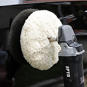 SPTA 8" (200mm) Wool Buffing Pad, Double Side 100% Natural Wool Pad with 5/8-11 Thread for 2-Sided Compound Cutting and Polishing for Automotive, Marine and Epoxies