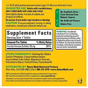 Nature Made Iron 65 mg (325 mg Ferrous Sulfate) Tablets, Dietary Supplement, 150 Count+Better Guide Vitamins Supplements