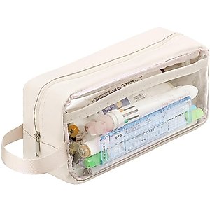 TOUCHCLOUD Large Capacity Pencil Case, Clear Handheld Multifunction Pencil Pouch Simple Stationery Bag Aesthetic Pen Bag for School Teen Girl Boy Office Adult