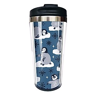 NVJUI JUFOPL Cute Penguins and Snowflakes Coffee Mug, Stainless Steel With Flip Lid 14 oz, Funny Coffee Cup for Travel Home Office