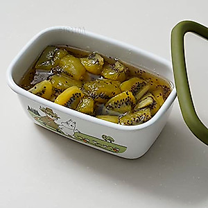 Fuji Horo MTG-B2 Storage Container, Enamel, Shallow Type, Square Container, Medium, Moomin, Olive