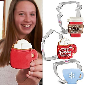Coffee/Tea Cup Cookie Cutters 3-Pc Set Made in the USA by Ann Clark, Coffee Mug, Latte Cup, Teacup