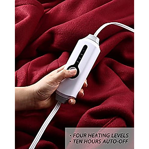 Heated Blanket 62 x 84 Inches Double Sided Soft Fleece Electric Blanket Twin Size Machine Washable Fast Heating with 4 Heating Levels & 10 Hours Auto Off, Home Office Use, Red