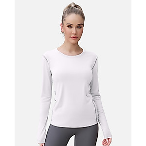 WANAYOU Women's Compression Shirt Dry Fit Long Sleeve Running Athletic T-Shirt Workout Tops (2 Pack White, Small)