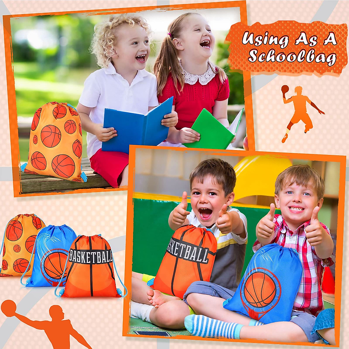 36 Pcs Basketball Party Favor Sports Drawstring Present Bags Basketball Goodie Bags Backpack Small Ball Gift Bags Gym String Bags for Kids Boys Girls Birthday Travel Storage Team Workout Gym 12 Styles