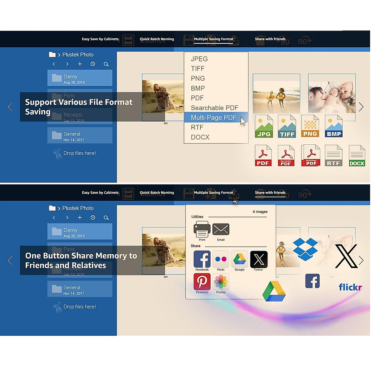 Plustek Photo Scanner - ephoto Z300, Scan 4x6 Photo in 2sec, Auto Crop and Deskew CCD Sensor. Support Mac and PC
