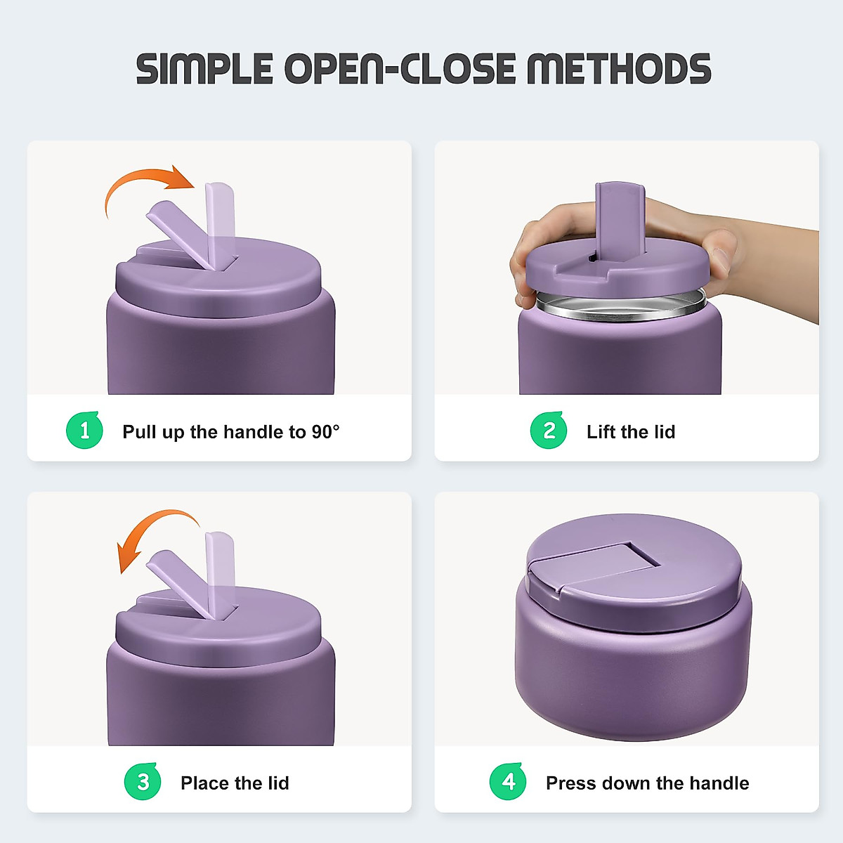 BOSEDSANG 13.5oz Soup Thermo for Hot Food Kids with Buckle Lid Insulated Vacuum Food Jar Wide Mouth Leakproof Stainless Steel Lunch Container (Purple)