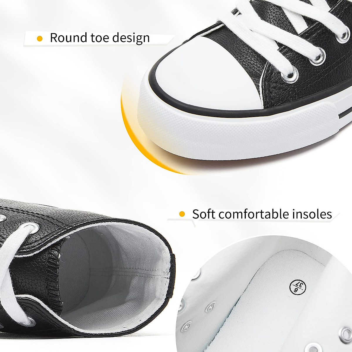 FINIWOR Women's High Top Sneakers PU Leather Fashion Sneakers Women Lace-Up Black and White High Top Sneakers Casual Shoes(Classic Black;US08)