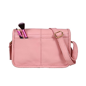 Aaron Leather Goods Crossbody Bags for Women Soft Leather Purses and Handbags Multi Pocket Shoulder Bag (Peach)