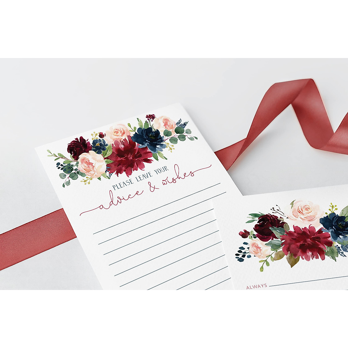 Your Main Event Prints Navy Burgundy Advice and Wishes Cards for Bridal Showers, Weddings, and the Bride and Groom - Pack of 50, 5"x7" Cards