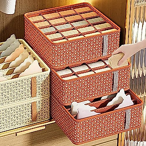 verrio Sock Underwear Organizer Drawer Dividers, Sock Underwear Drawer Organizer Bins, Closet Cabinet Organizer Underwear Storage Boxes for Storing Socks, Undies and Baby Clothes (Beige-M)