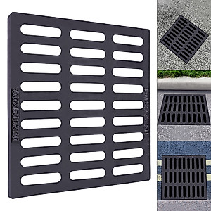 Cast Iron Drain Grate, 19.7 x19.7 Outdoor Drain Cover, Durable Heavy Duty Sewer Cover to Block Debris, Black Rectangle Drainage Grate for Concrete Floor