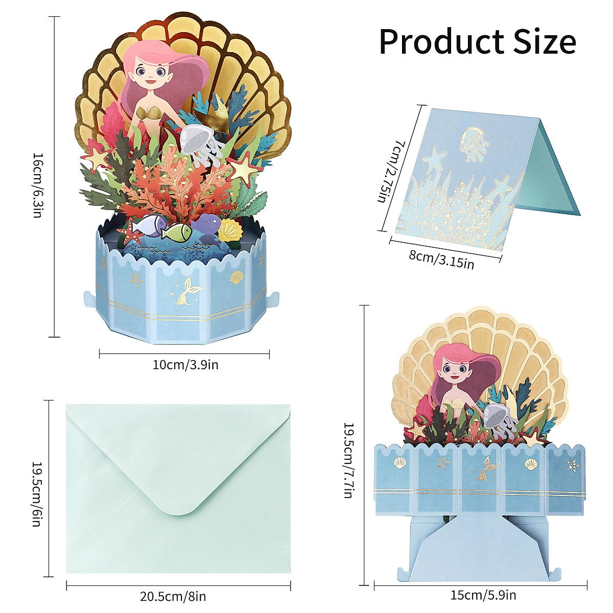Giiffu The Little Mermaid Pop Up Card, Pop Up Birthday Card for kids, 3D Birthday Greeting Card, Birthday Pop Up Cards for Daughter or Sister, 3D Birthday Card with Envelope, Celebration Card