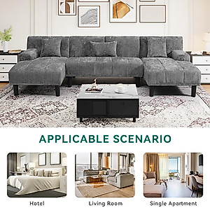 YITAHOME Sectional Couches for Living Room, U Shaped Sofa Chenille Modern Modular Couch with USB & Type C Charging Ports Double Chaise and Comfy Upholstered, Dark Grey