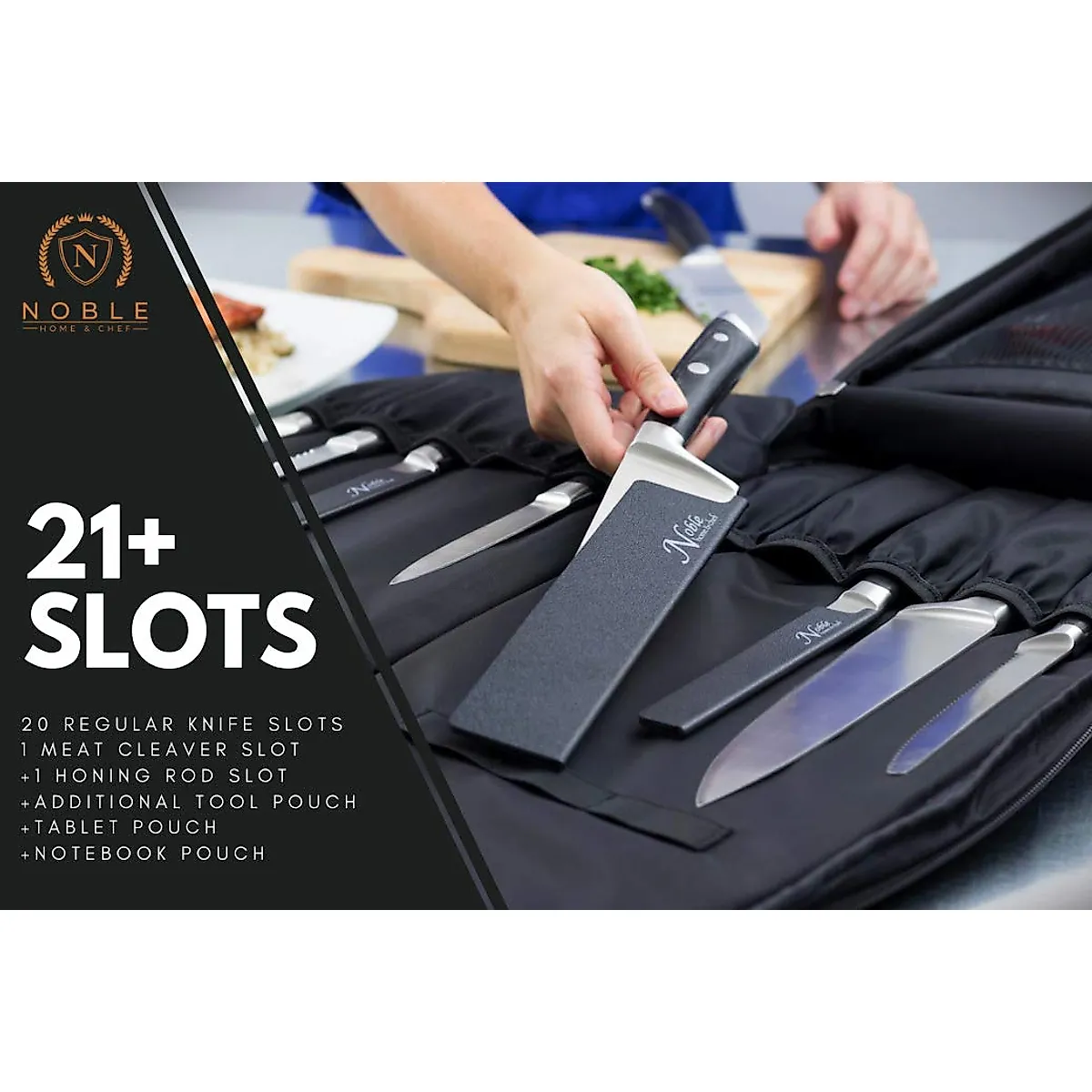Chef Knife Bag (21+ Slots) is Padded, Includes a Padlock, Holds 21 Knives PLUS Your Knife Steel, a Zipped Tool Pouch, and More! Our Professional Line Knife Carrier Includes Name Card Holder (Bag Only)