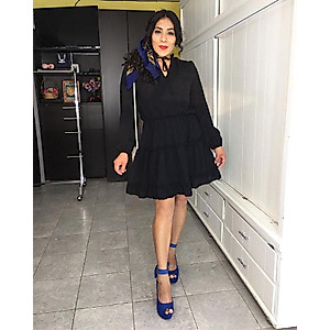 Happy Sailed Western Dresses for Women 2024 Sexy V Neck Long Sleeve Ruffle Layered Self Tie Swing Mini Dresses Black Small