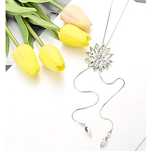 Jstyle 6Pcs Women Long Sweater Necklace Silver Plated Rhinestone Flower Tassel Pendant Neckace Jewelry Women Gifts