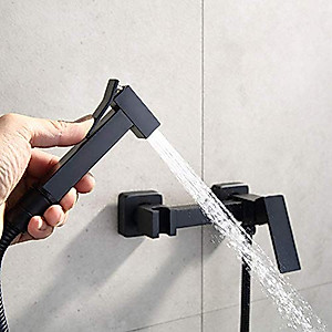 BINCAVIDOU Bidet Faucet Black Hot & Cold Brass Bathroom Bidet Sprayer Set Kids Sprayer Reduces Toilet Paper