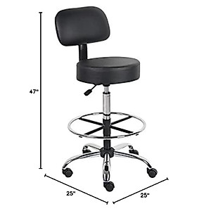 Boss Office Products B16245-BK Be Well Medical Spa Drafting Stool with Back, Black