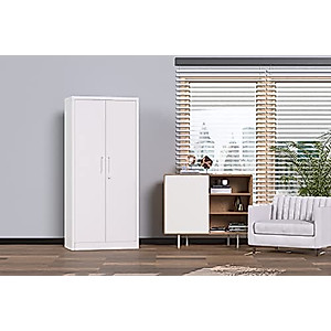 Reemoon Metal Storage Cabinet with Locking Doors and Adjustable Shelves, 71" Tall Steel Storage Cabinet for Home Office, White