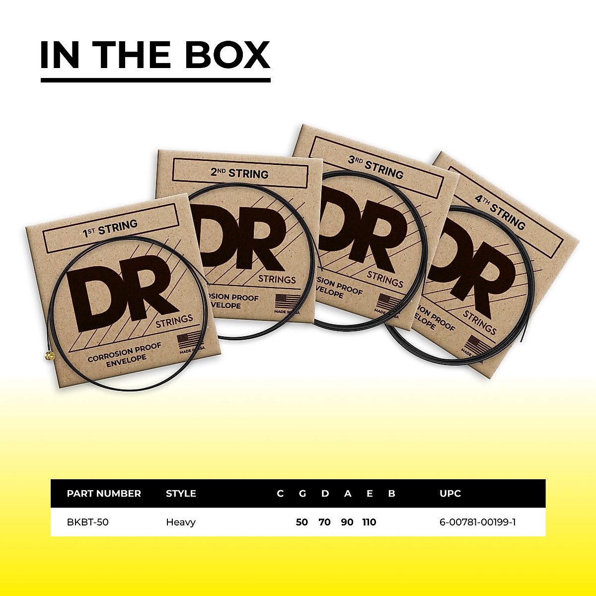 DR Strings Bass Guitar Strings, Black Beauties - Black Coated, 50-110 (BKBT-50)